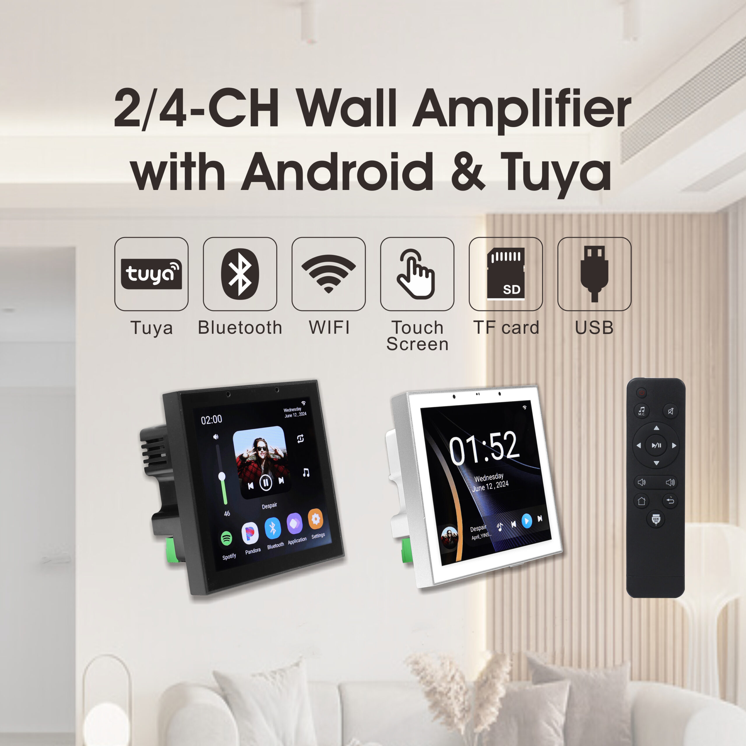 2/4-CH Wall Amplifier with Android & Tuya - Like Audio