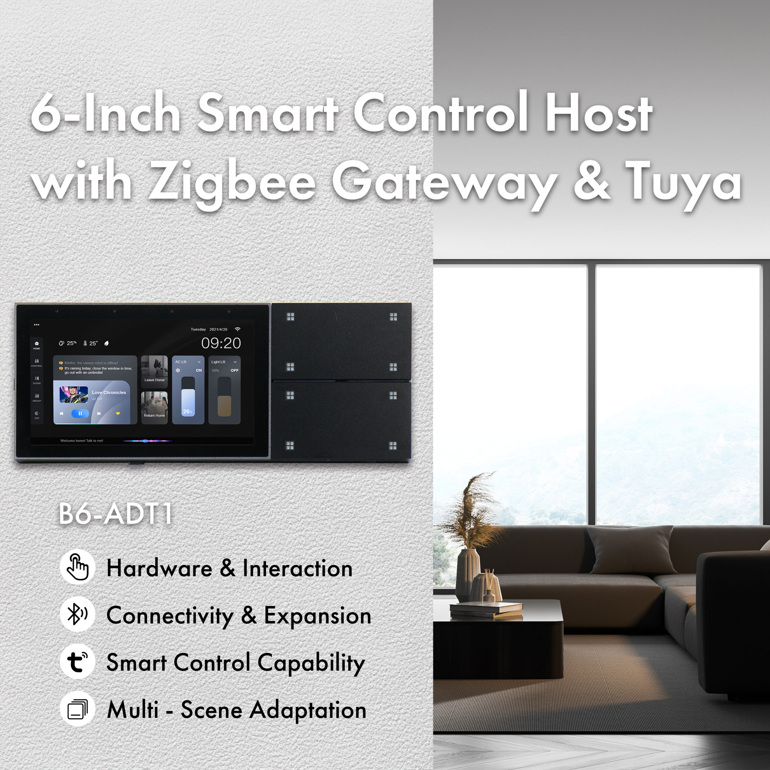 6-Inch Smart Control Host with Zigbee Gateway & Tuya - Like Audio